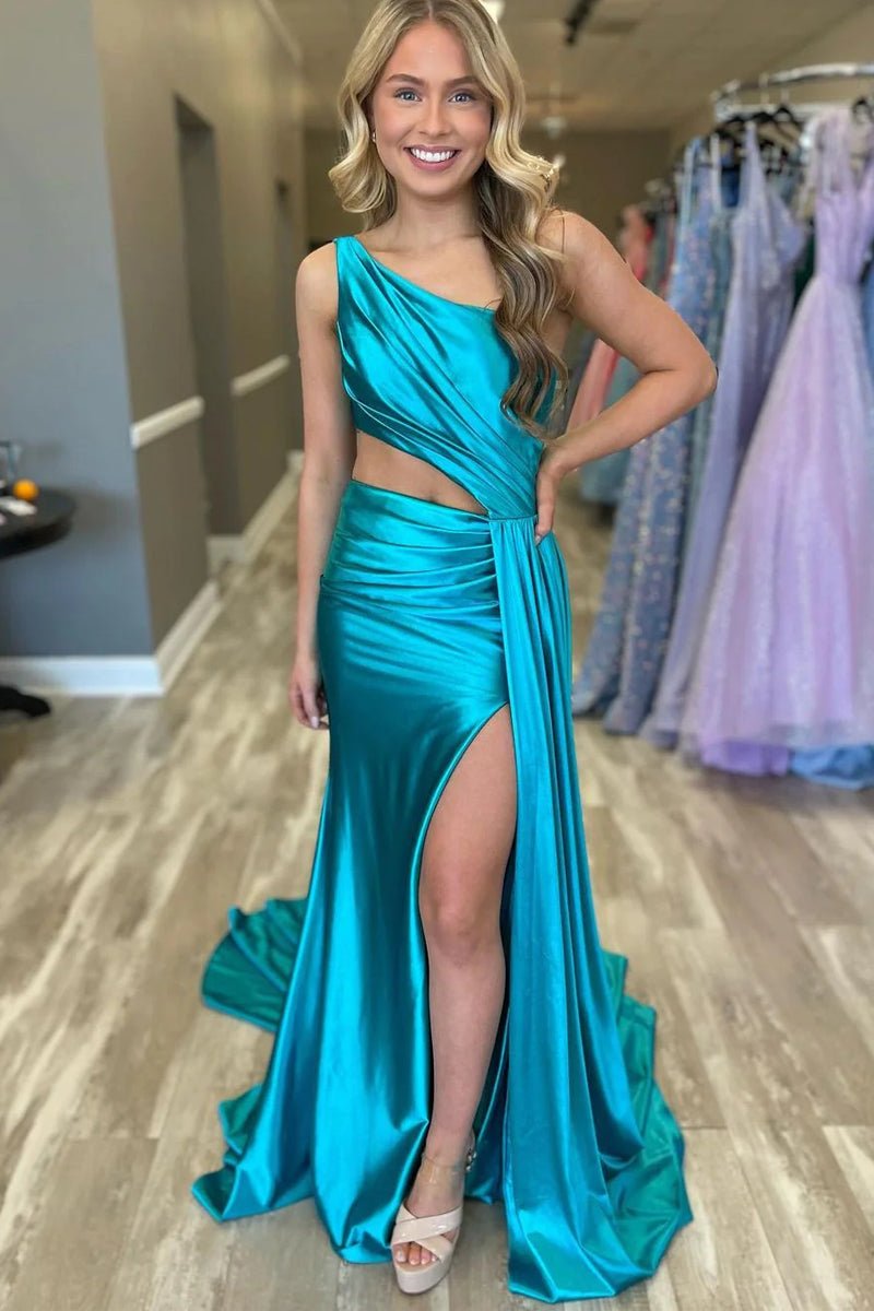 Shannon | Charming Mermaid One Shoulder Satin Prom Dresses with Slit