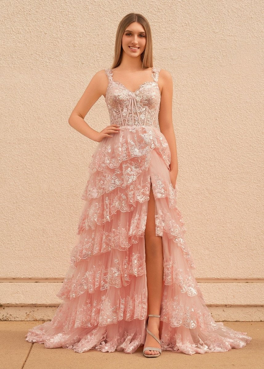 Pink Princess A Line Off the Shoulder Corset Prom Dress with Lace Ruff – KissProm