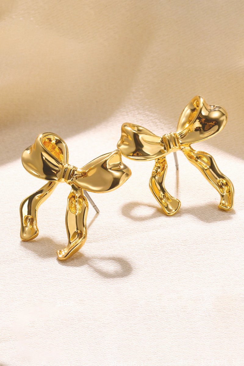Gold Bow Ribbon Stud Earrings – KissProm