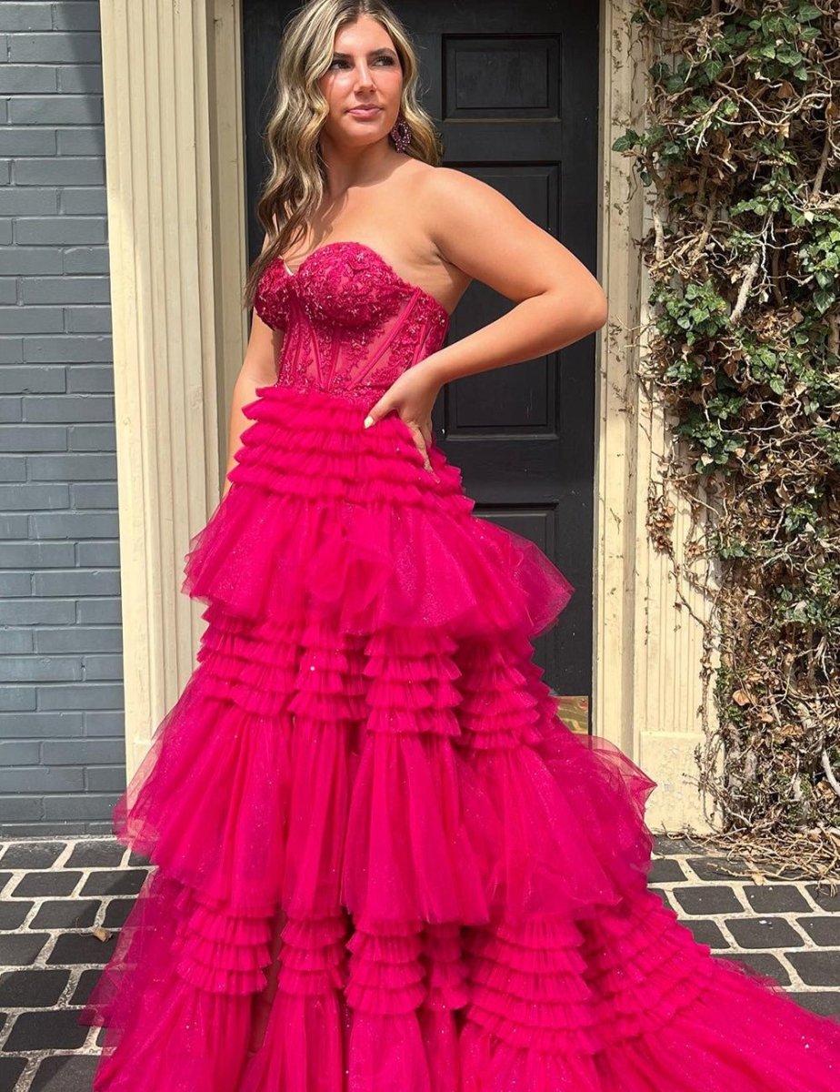 Adelyn Black A-Line Sweetheart Tiered Long Sparkling Tulle Prom Dress ...