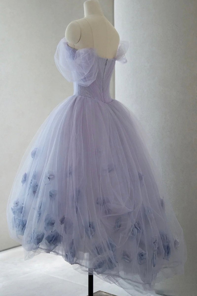 Kenna | Purple Tulle Short A-Line Prom Dress Cute Off the Shoulder Par