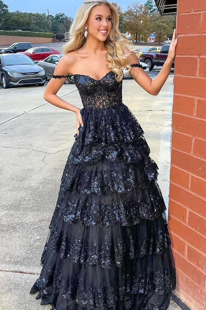 Leona Princess A-Line Sequined Lace Prom Dress – Gold & Fuchsia ...