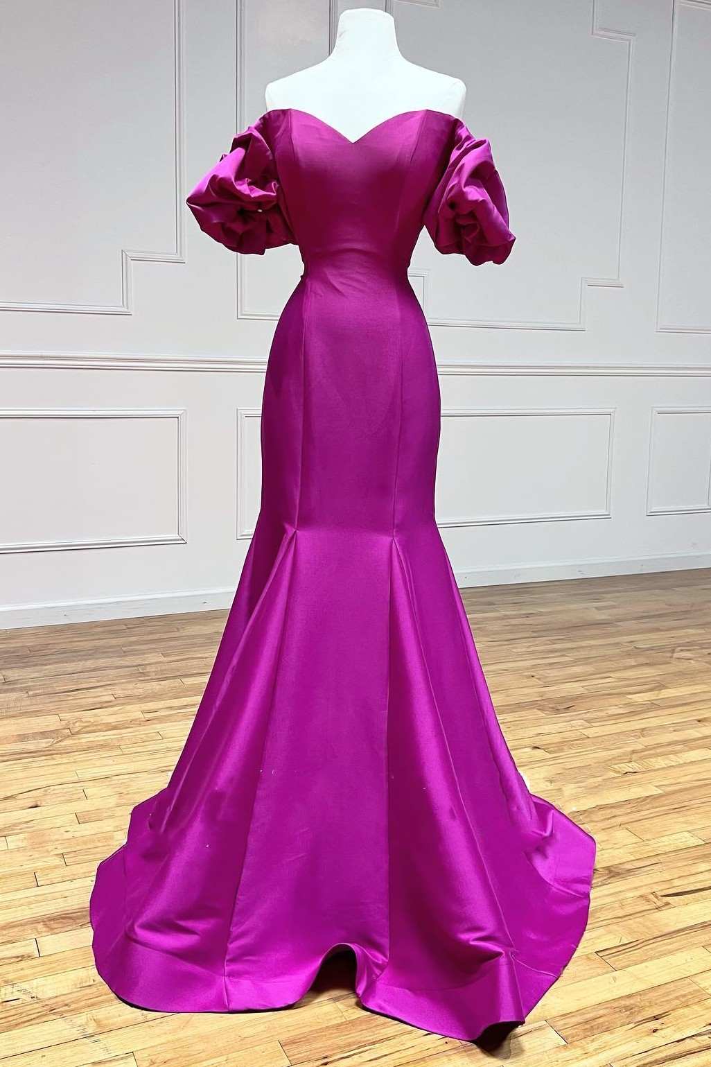 Magenta Satin Strapless Trumpet Long Prom Dress | KissProm