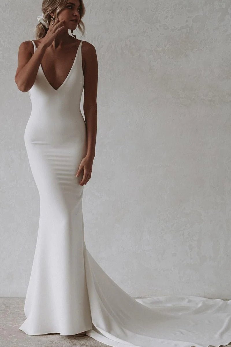 Dorian | Elegant Mermaid V-Neck Elastic Satin Long Wedding Dresses
