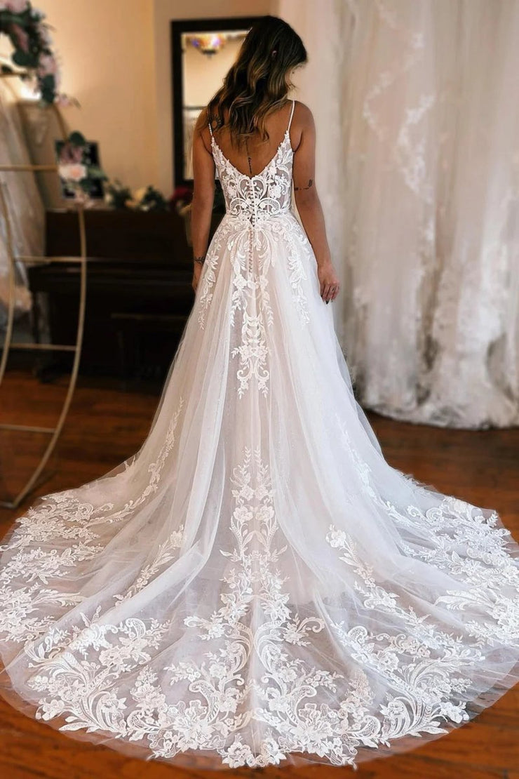 Kelly | A-Line Off The Shoulder Wedding Dress With Appliques And Slit ...