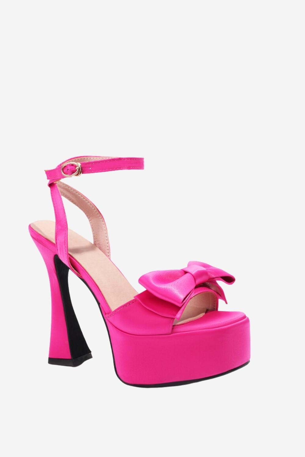 Chunky Hot Pink High Heel Sandals with Bow | KissProm