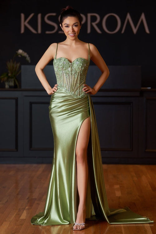 Paddy Silver Mermaid Prom Dress with Appliques & Split - KissProm