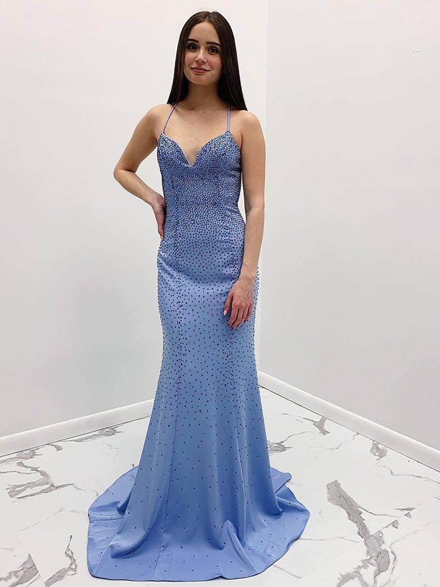 Avayah | Mermaid Blue V-Neck Long Prom Dress | KissProm