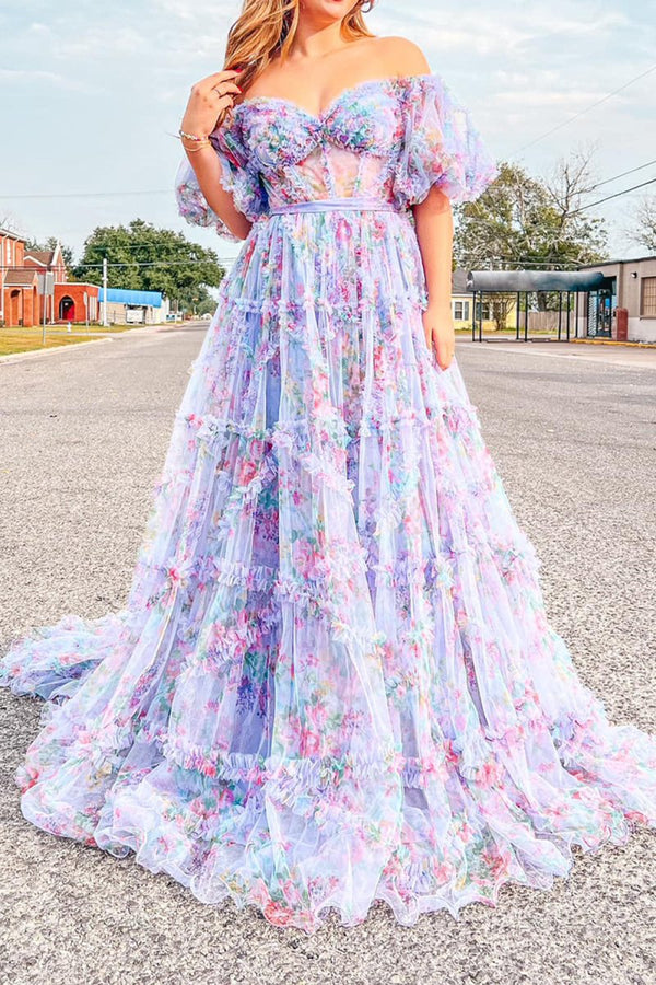 Sydney White A Line Off The Shoulder Floral Tulle Prom Dress