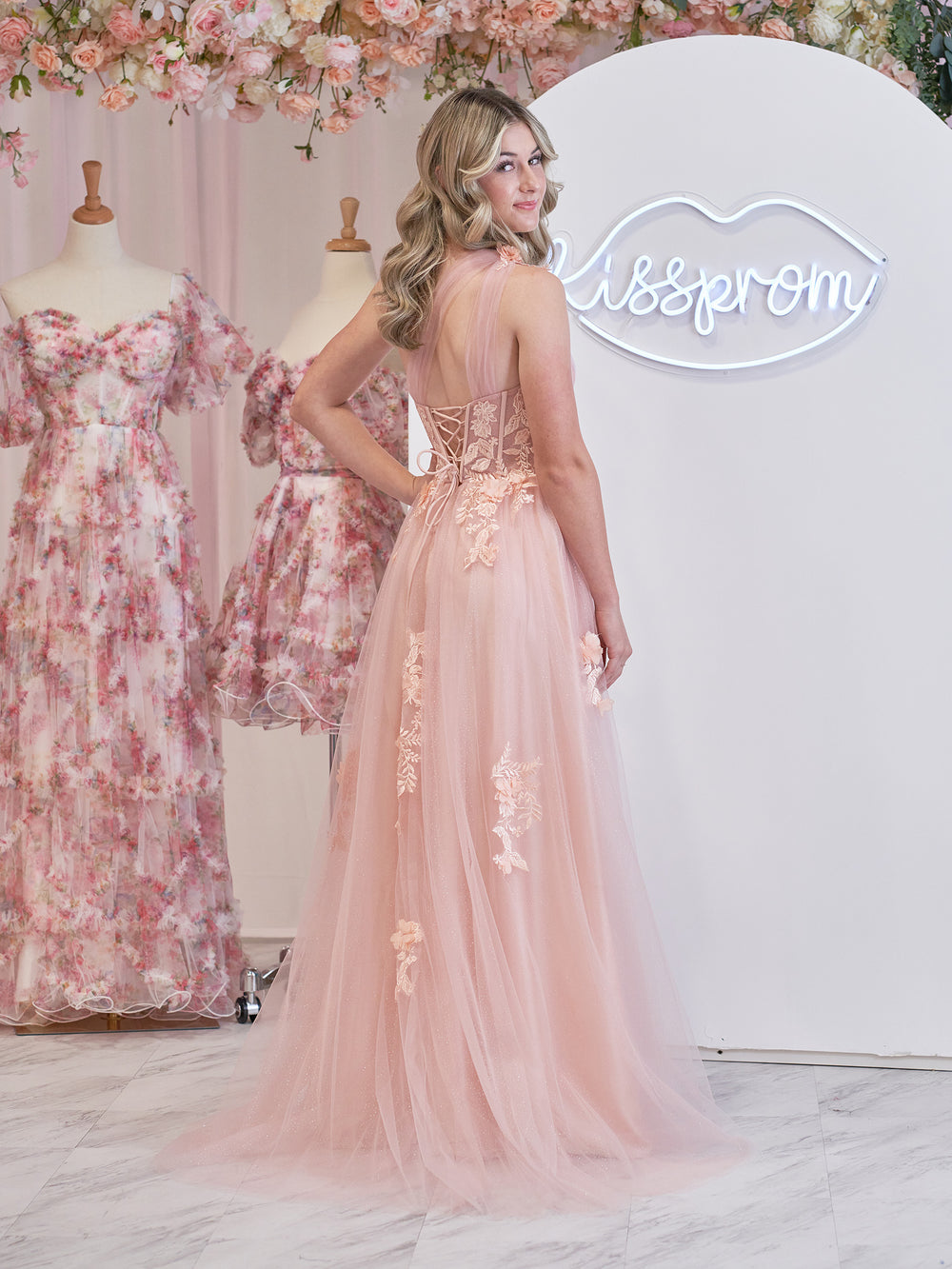 A Line One Shoulder Black Long Prom Dress with Appliques | KissProm