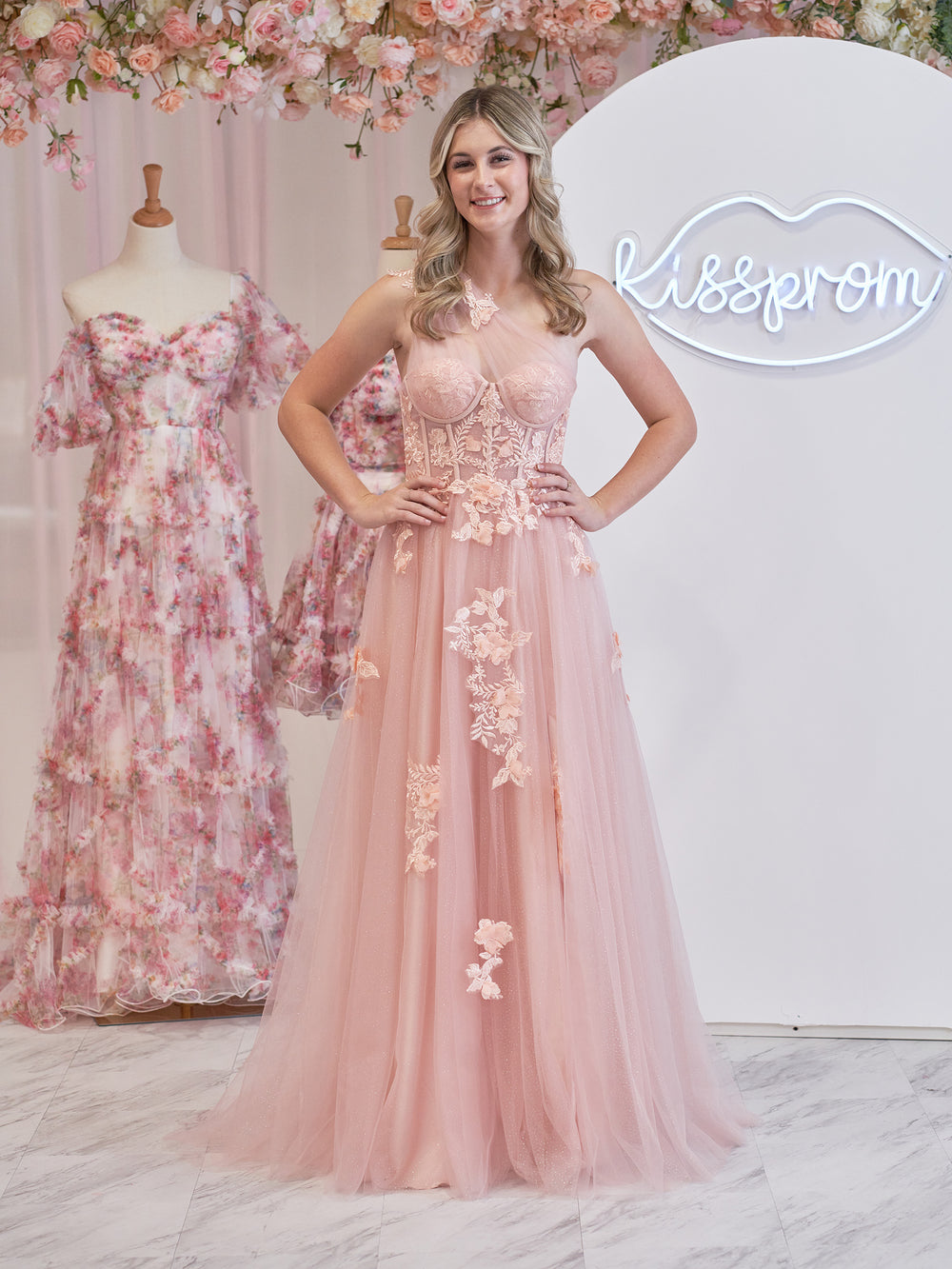 A Line One Shoulder Black Long Prom Dress with Appliques | KissProm