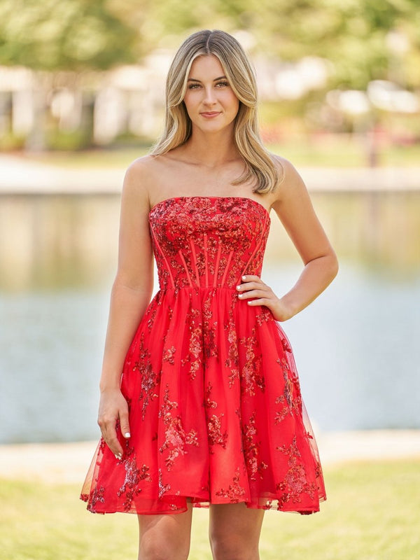 Ivette | A-Line Red Short Homecoming Dress with Sequins | KissProm