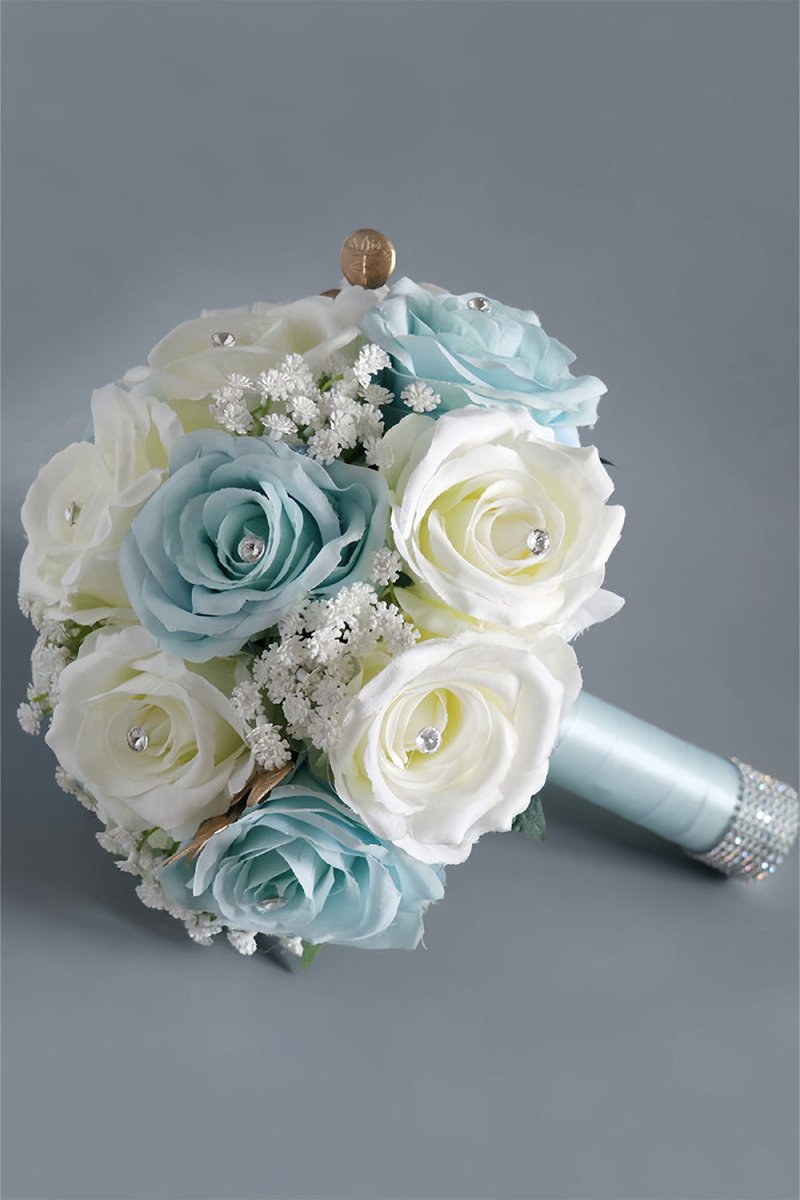 Artificial Blue Rose Cascade Wedding Flower Bouquets – KissProm