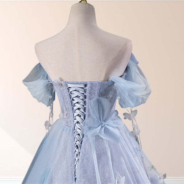 Ball-Gown Tulle Off The Shoulder Pearls Butterflies Quinceanera Dress
