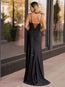 Beatrice Sheath Black Long Appliques Prom Dress with Spaghetti Straps – KissProm