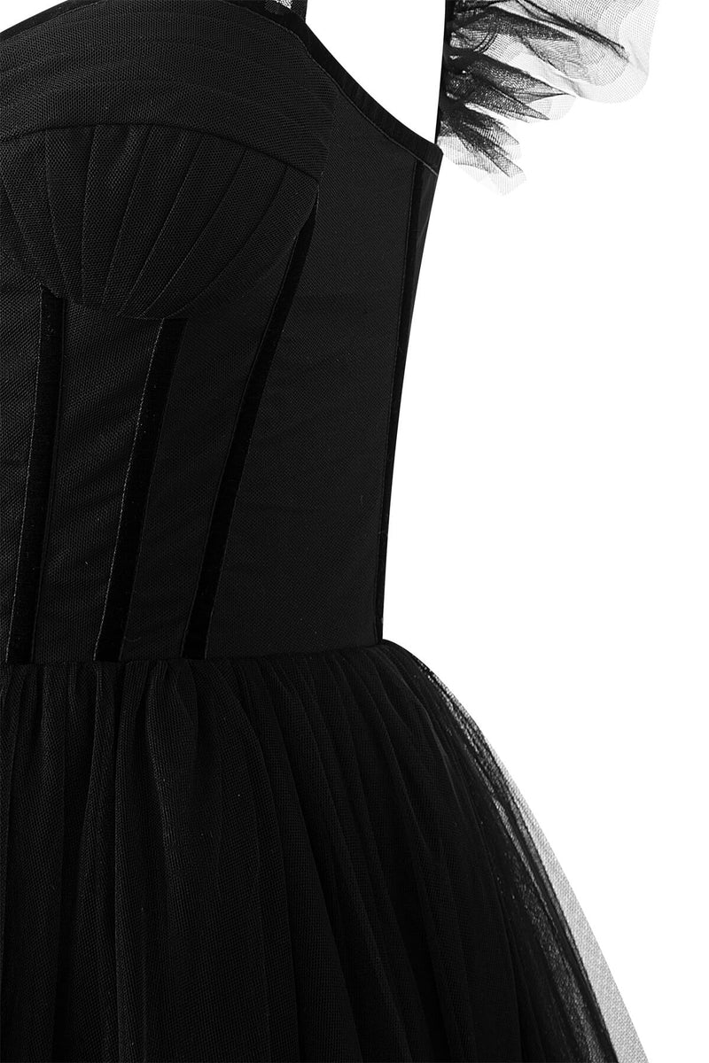 Black Ruffled Tulle Midi Dress | KissProm