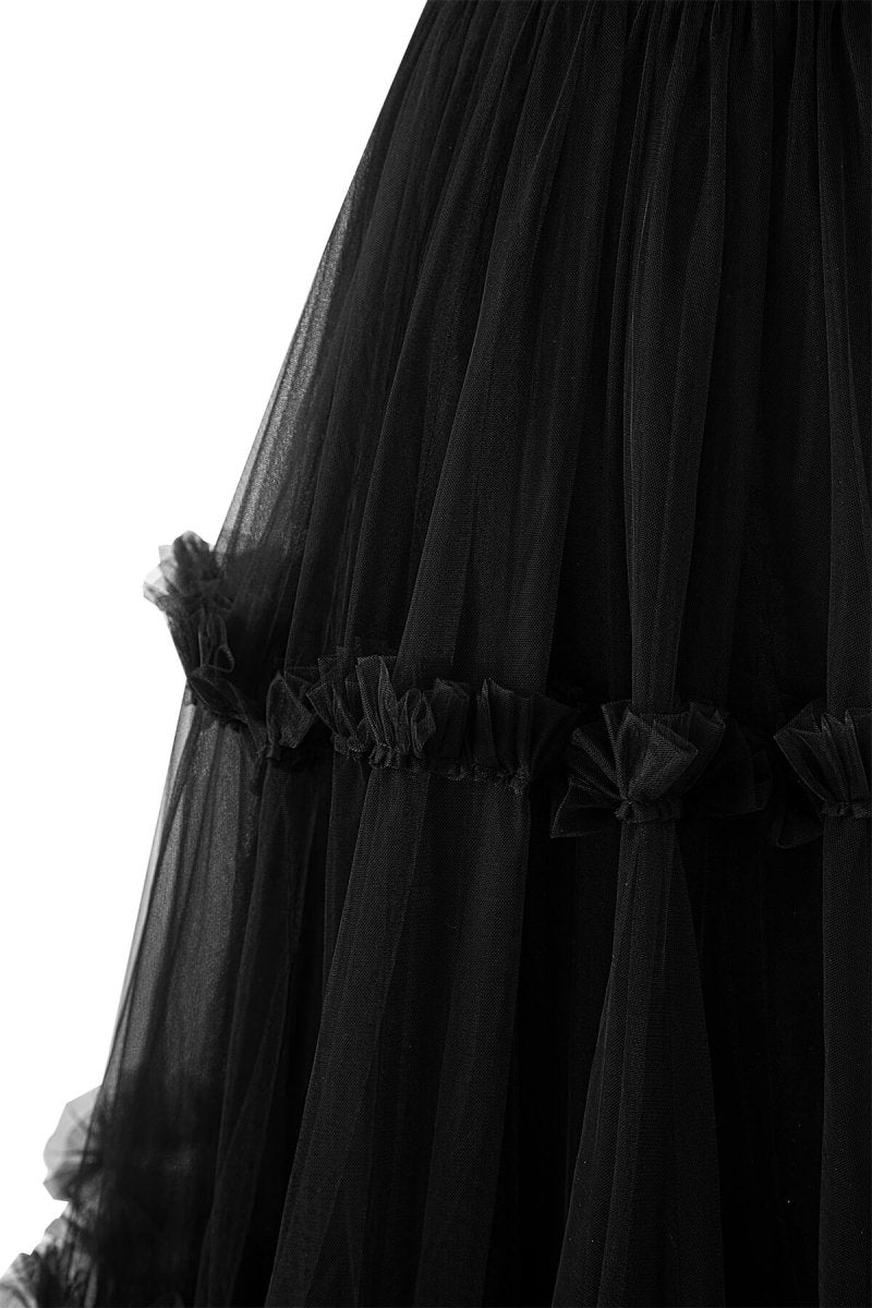 Black Ruffled Tulle Midi Dress | KissProm