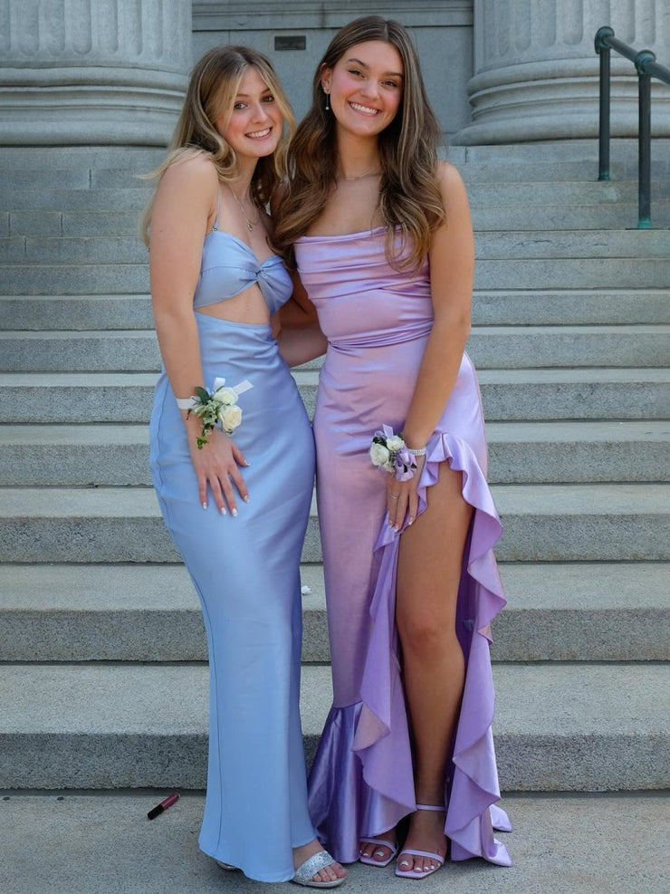 Calivia | Lavender Mermaid Straps Cowl Neck Satin Long Prom Dress ...
