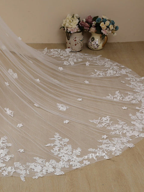 Delicate Flower Lace Cathedral Veil Bridal Veil Wedding Veil – KissProm