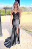 Donya | Mermaid Sweetheart Lace Satin Black Prom Dress with Slit – KissProm