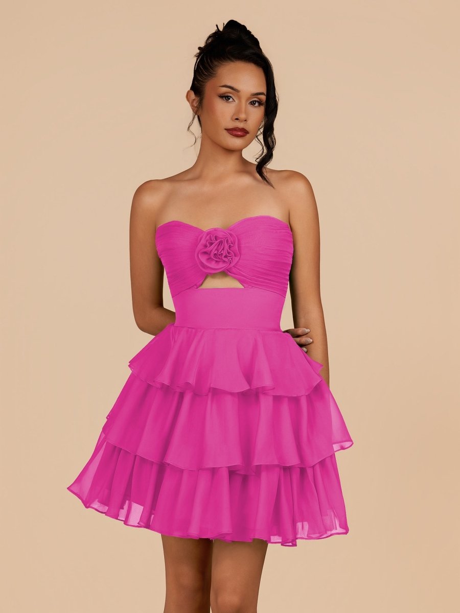 Fenara | Fuchsia - Strapless A Line Chiffon Ruffles Homecoming Dresses ...