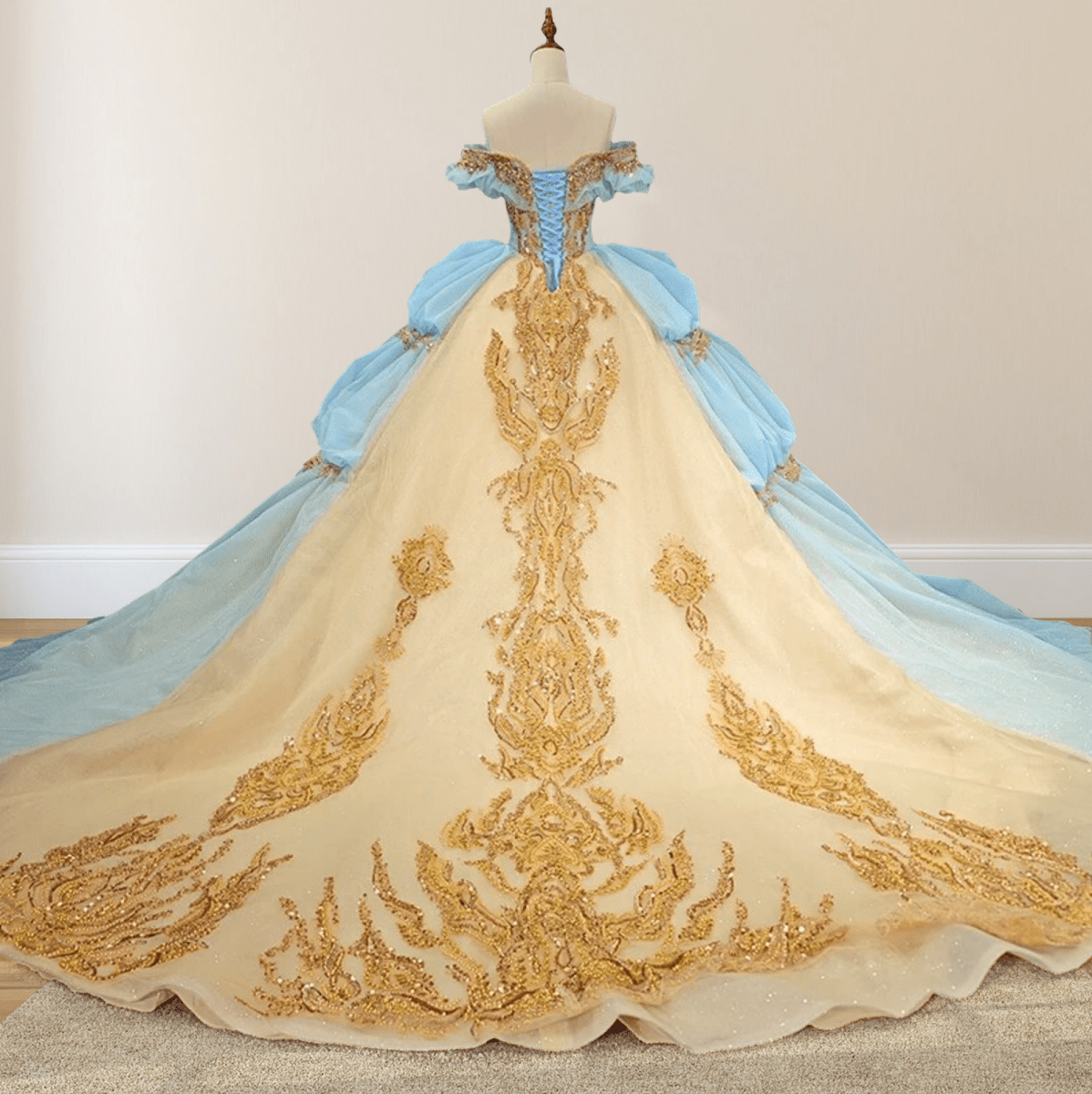 Hazeleigh | Gold Appliqued Double Colored Corset Back Quinceañera Dres