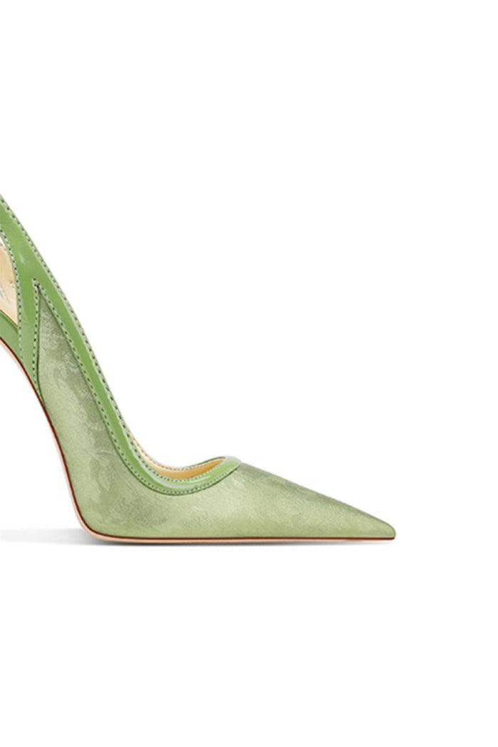 Green Slingback Mid Heel Stiletto Sandals | KissProm