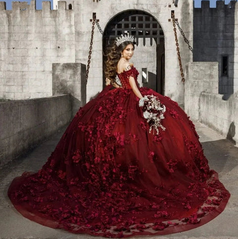Illa | Ball Gown Organza Sweetheart Burgundy Quinceanera Dress – KissProm
