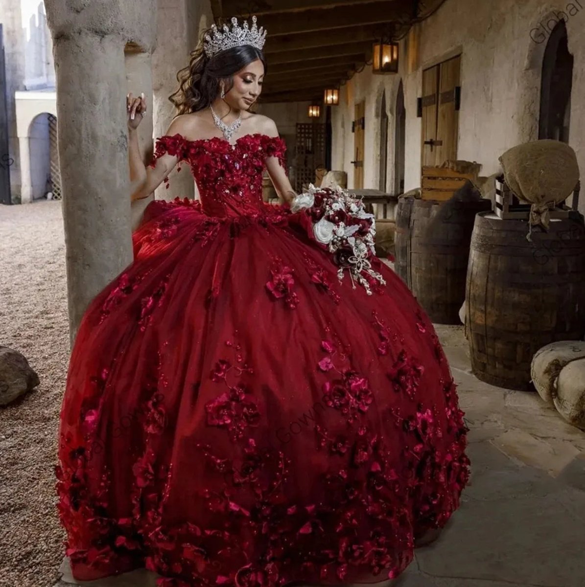 Illa | Ball Gown Organza Sweetheart Burgundy Quinceanera Dress – KissProm