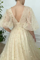 Elliott | A-line V Neck Sea of Daisies Dress Engagement Ankle Length H ...