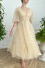 Elliott | A-line V Neck Sea of Daisies Dress Engagement Ankle Length H ...