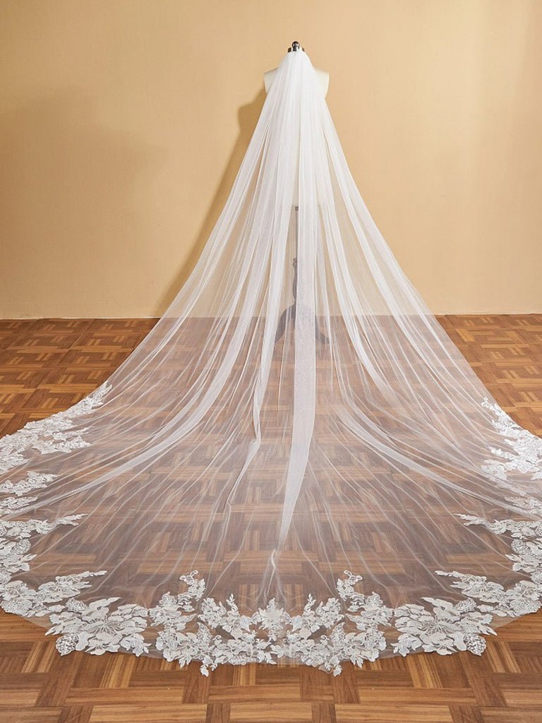 Luxury Floral Lace Cathedral Train Veil Bridal Veil Wedding Veil – KissProm