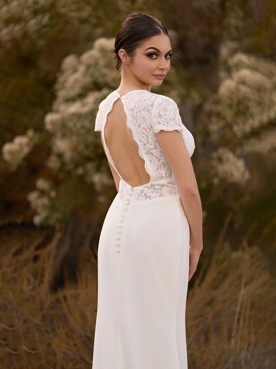 Modest Simple Sheath Short Sleeve Empire Floor-Length Sweep Train Chif