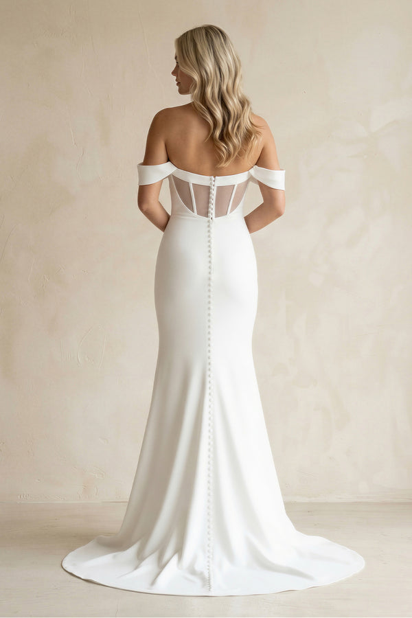 Simple White Mermaid Off-the-Shoulder Boho Wedding Dress