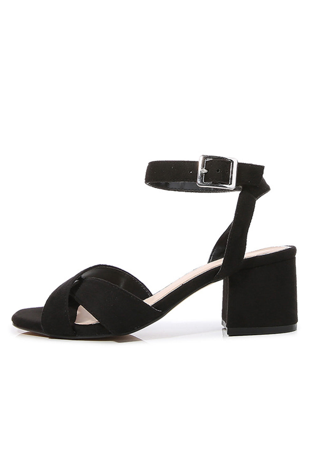 Outdoor Patent Leather Suede Peep Toe Chunky Short Heel Shoes With Buc ...