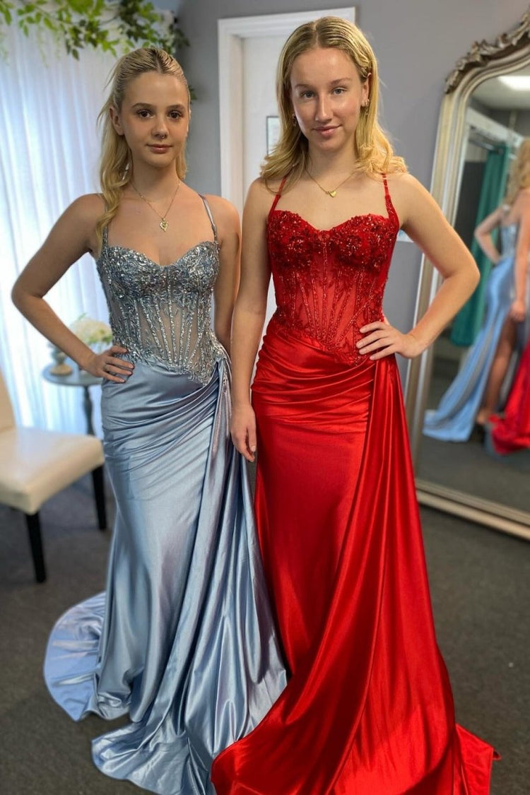 Paddy Silver Mermaid Prom Dress with Appliques & Split - KissProm