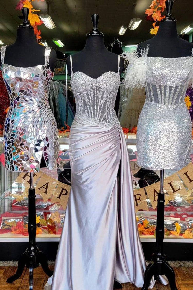 Paddy Silver Mermaid Prom Dress with Appliques & Split - KissProm