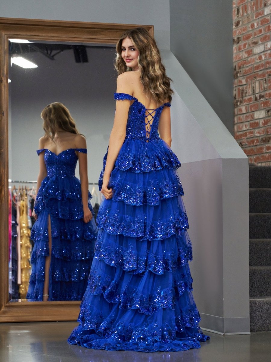 Royal Blue Princess A Line Off the Shoulder Corset Prom Dress with Lac