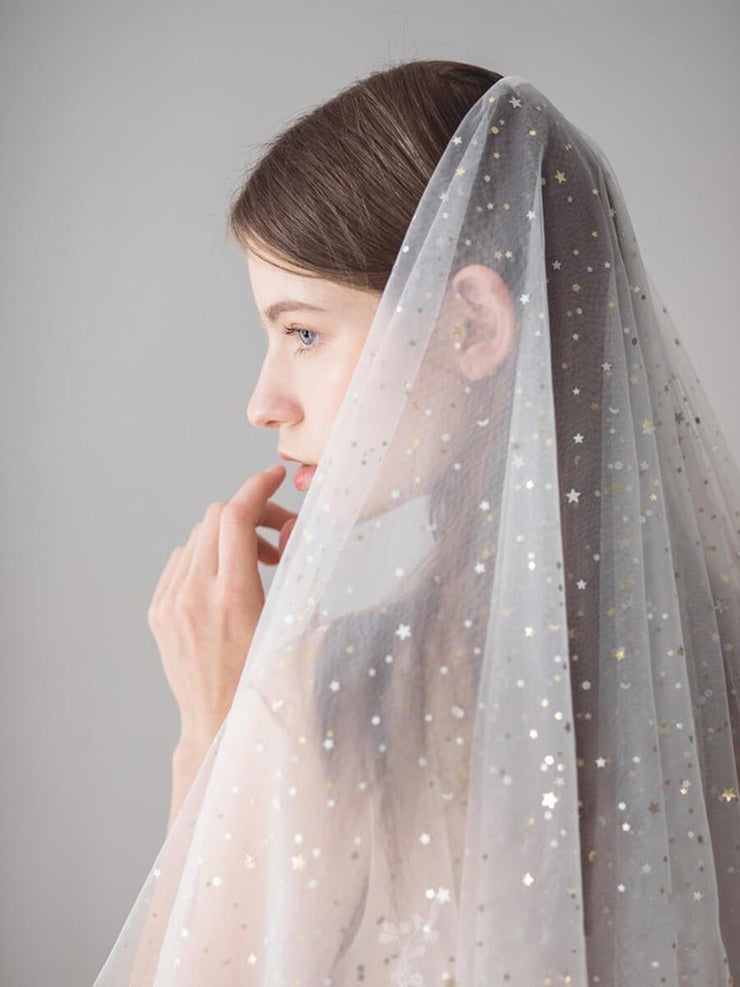 Shiny Bridal Veils with Gold Star Sparkly Wedding Veil – KissProm