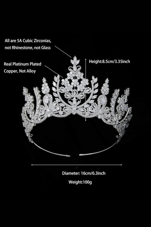 Silver Cubic Zirconia Tall Queen Round Tiara