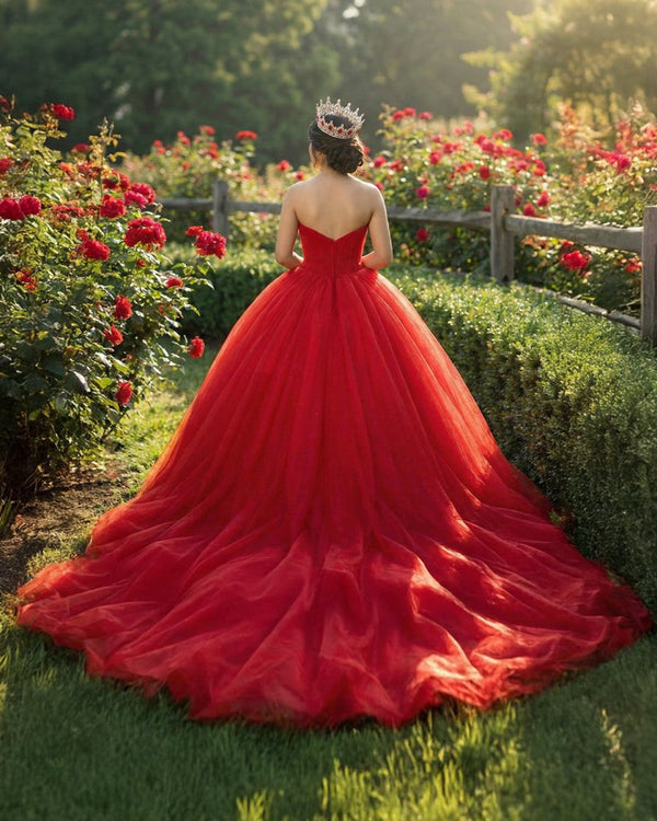 Quinceanera Dress Red Sweetheart Ruched Prom Dresses Ball Gown