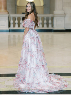 Sydney White A Line Off The Shoulder Floral Tulle Prom Dress