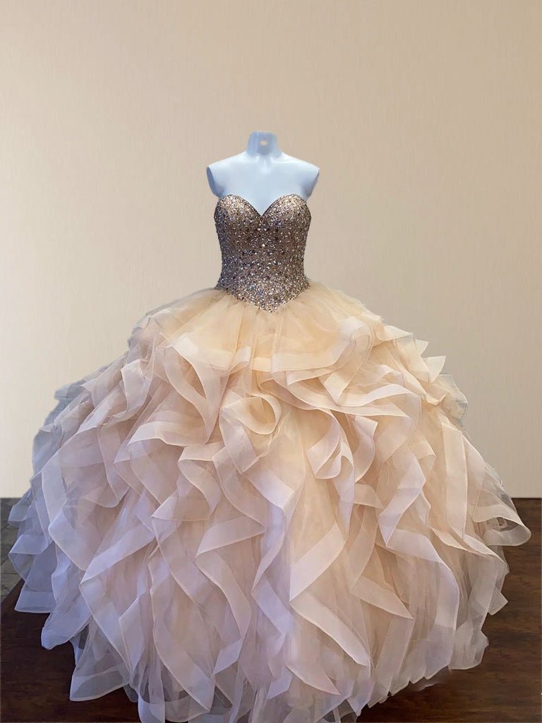 Sweetheart Neckline Sequins Sparkly Bodice Multi-Layer Ball Gown Quinc ...
