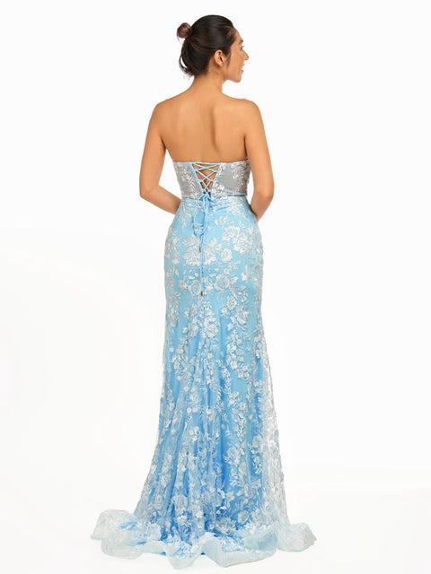 Alexandria Sky Blue Mermaid Sweetheart Lace Prom Dress with Detachable ...
