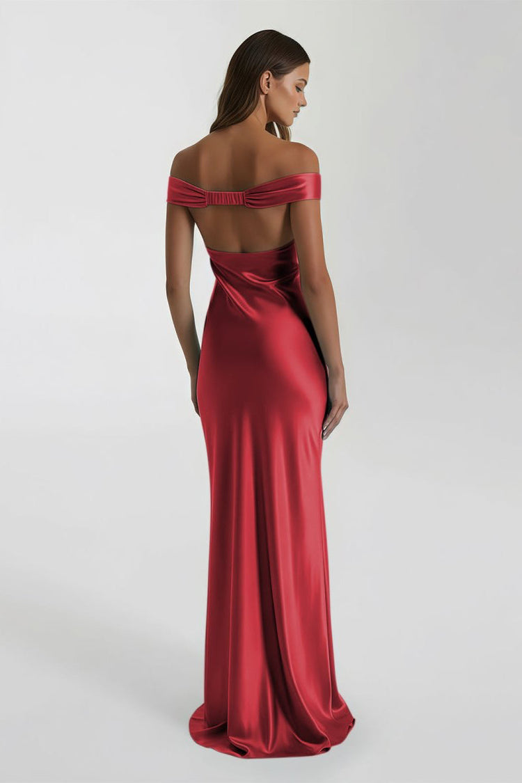 Aqua Off The Shoulder Sheath Satin Long Prom Dress