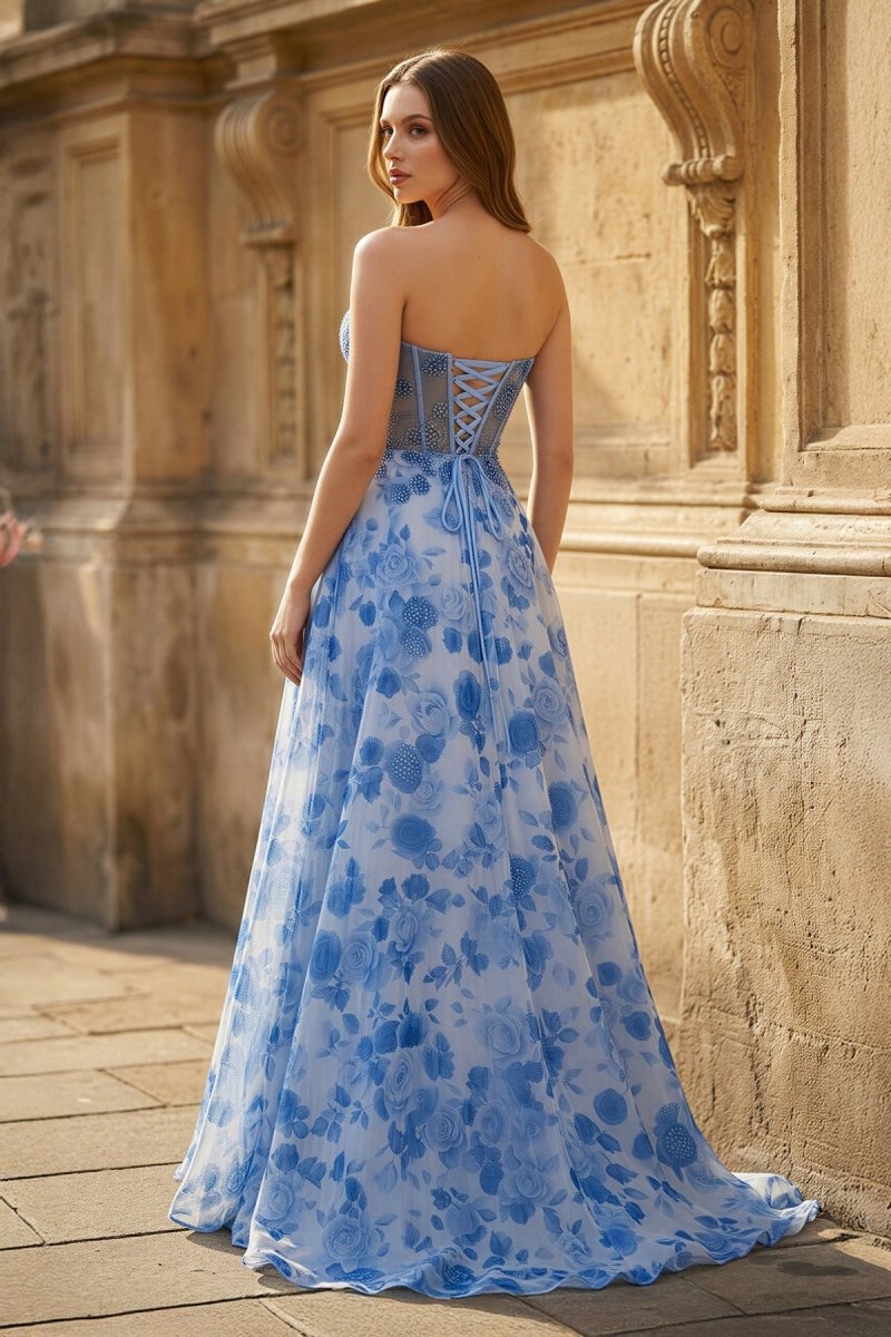 Strapless Printing Sweetheart Beads A-Line Prom Dress
