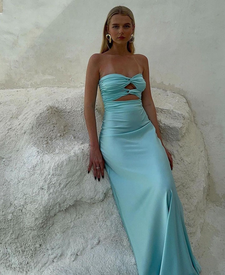 Sweetheart Aqua Blue Sheath Long Prom Dresses
