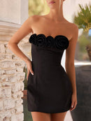 Ulirae | Black - Strapless Satin Sheath Short Homecoming Dresses With ...