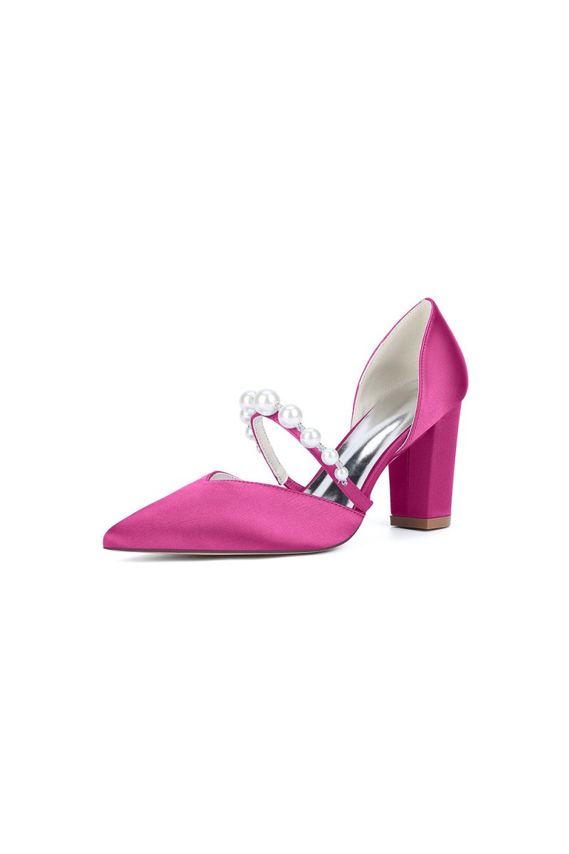 Fuchsia Satin High Heels with Pearl Accent – KissProm