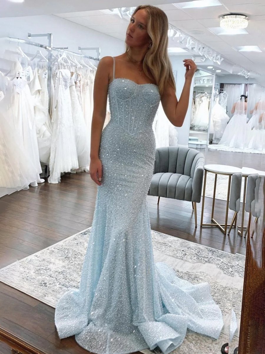 Yoshi | Mermaid Sweetheart Sky Blue Sequins Prom Dresses – KissProm